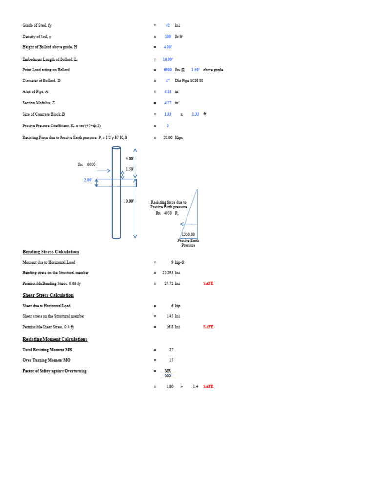 Bollard Design Load Calculations | PDF | Bending | Materials Science