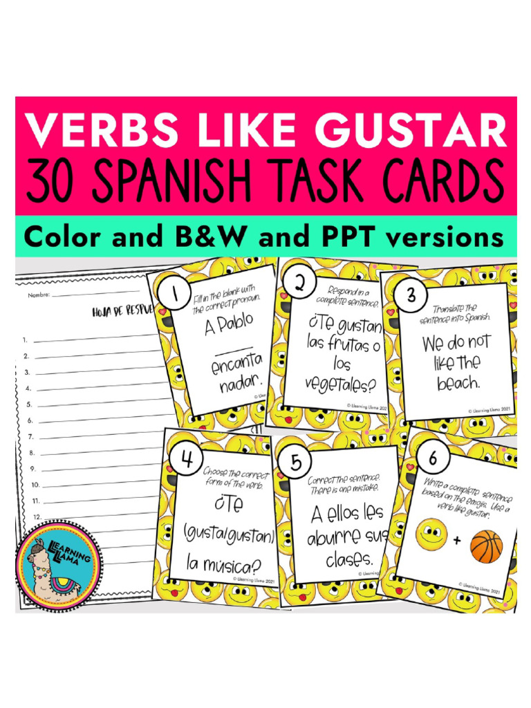 Verbs Like Gustar Task Cards Teacher Guide | PDF