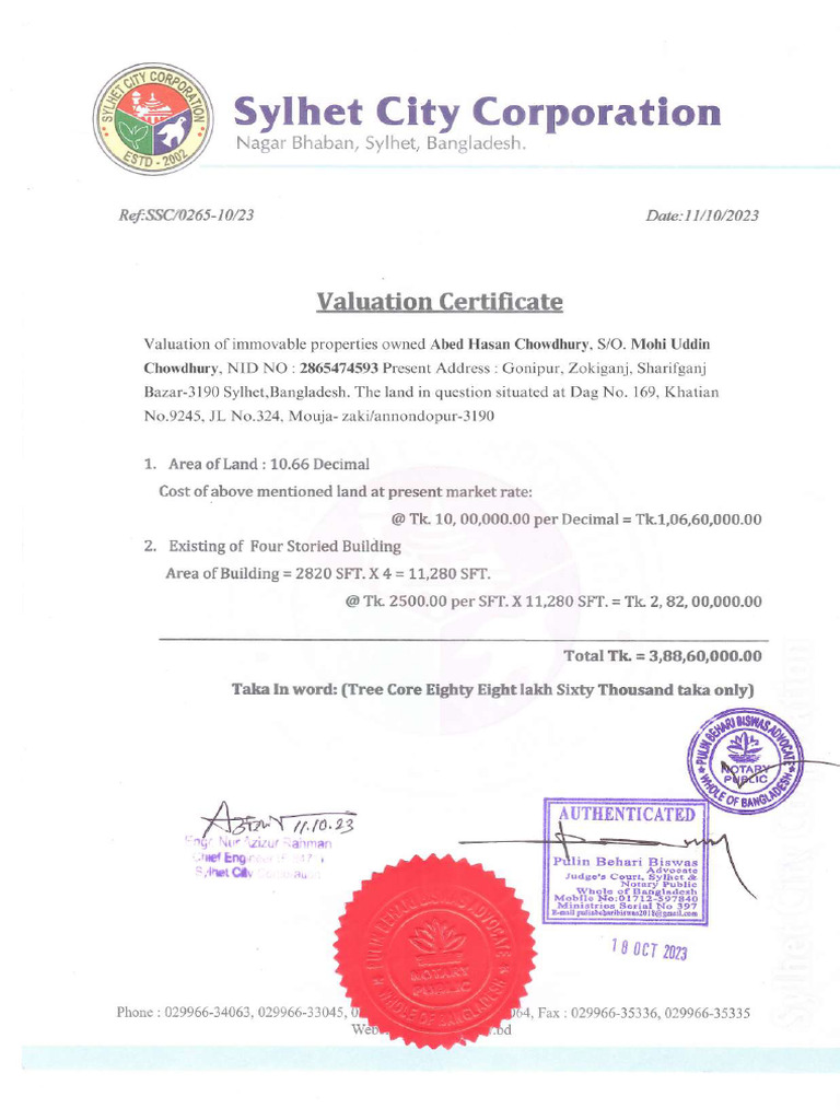 Valuation Certificate | PDF
