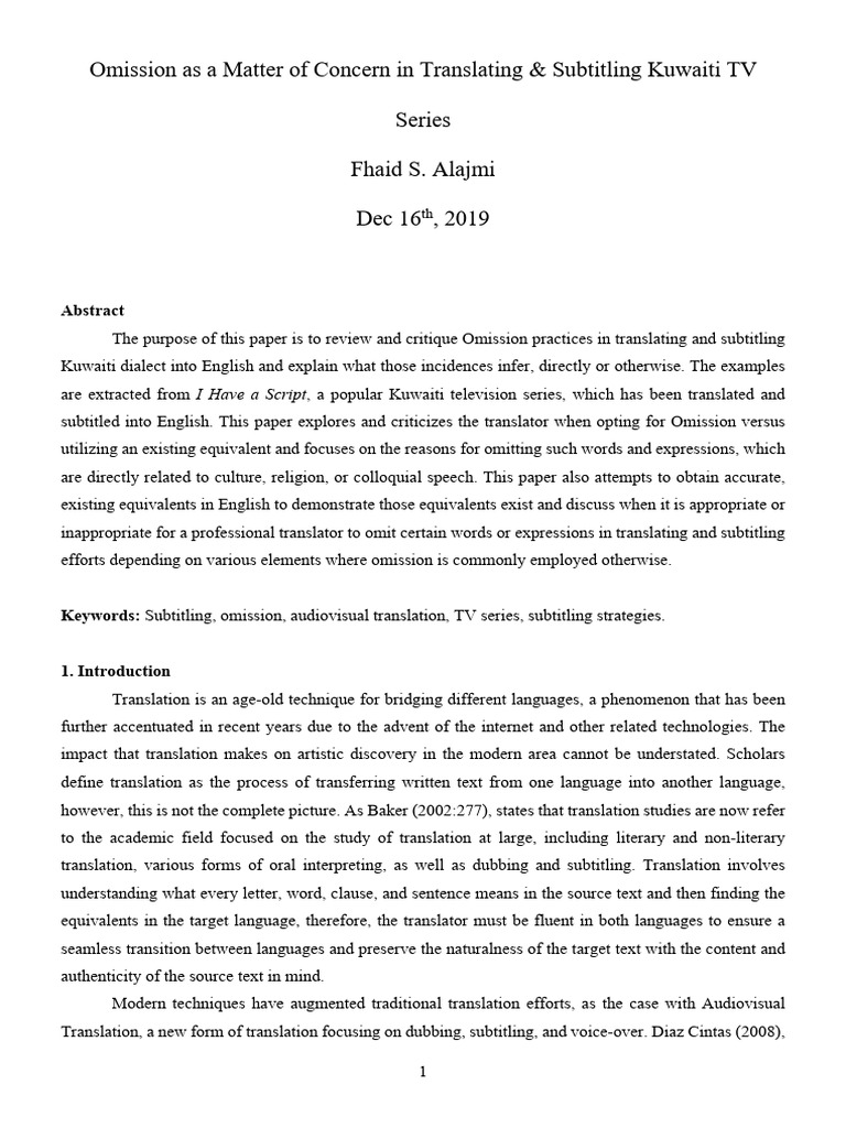 Omission in Translating Kuwaiti TV Series | PDF | Translations | Arabic