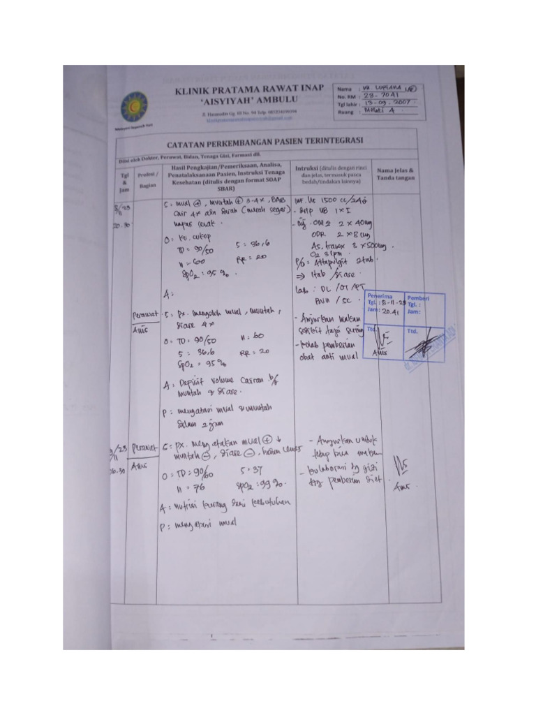 Bukti CPPT Pasien Rawat Inap | PDF