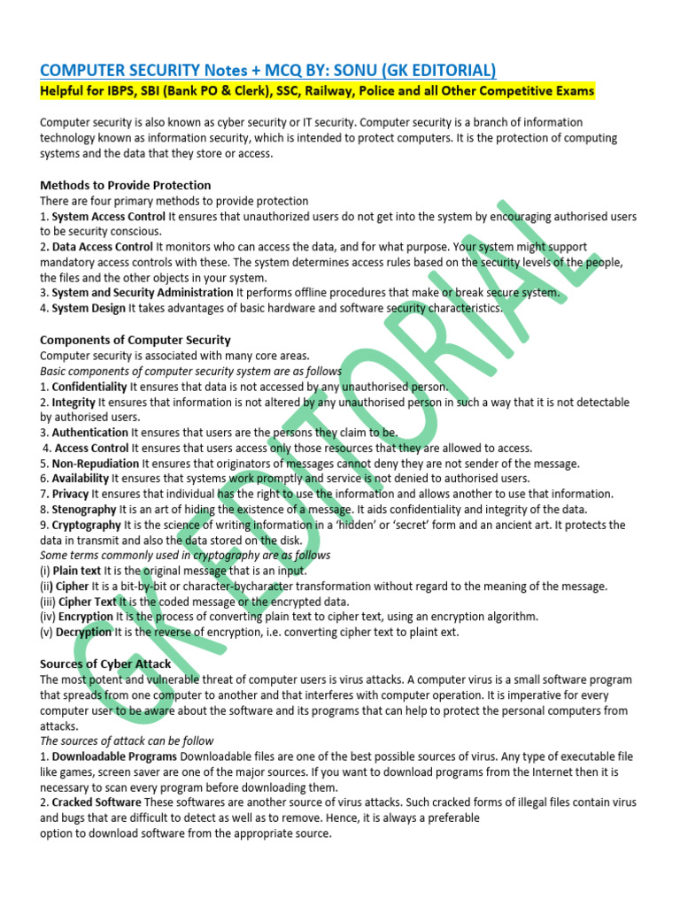 Computer Security MCQ | PDF | Computer Virus | Malware