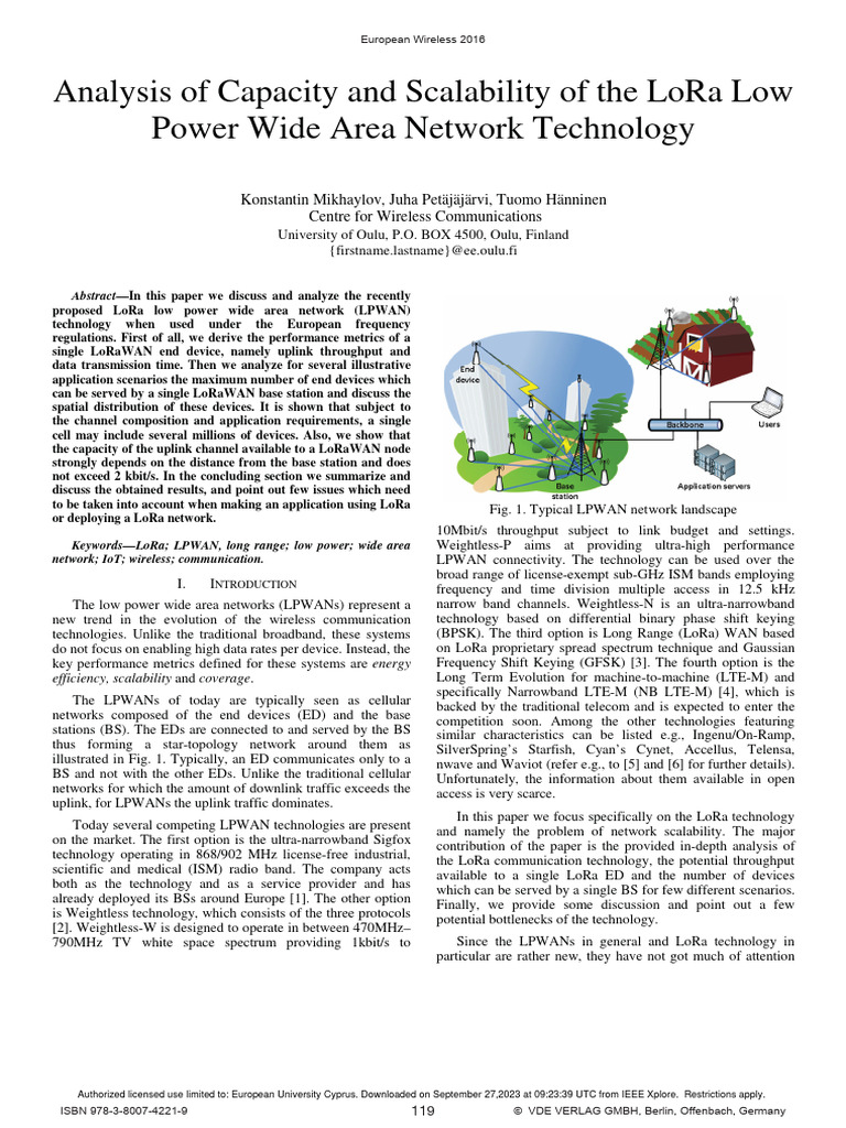 Analysis of Capacity and Scalability of The LoRa Low Power Wide Area Network Technology | PDF ...