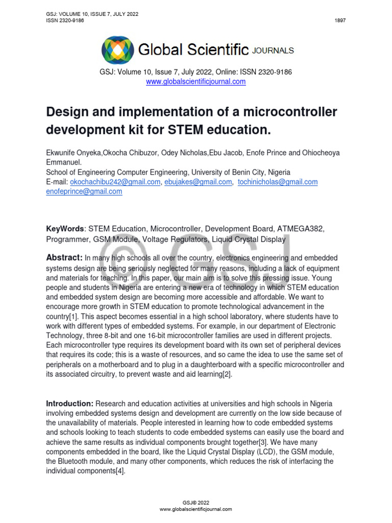 Design and Implementation of A Microcontroller Development Kit For STEM ... Design and Implementation of A Microcontroller Development Kit For STEM ...