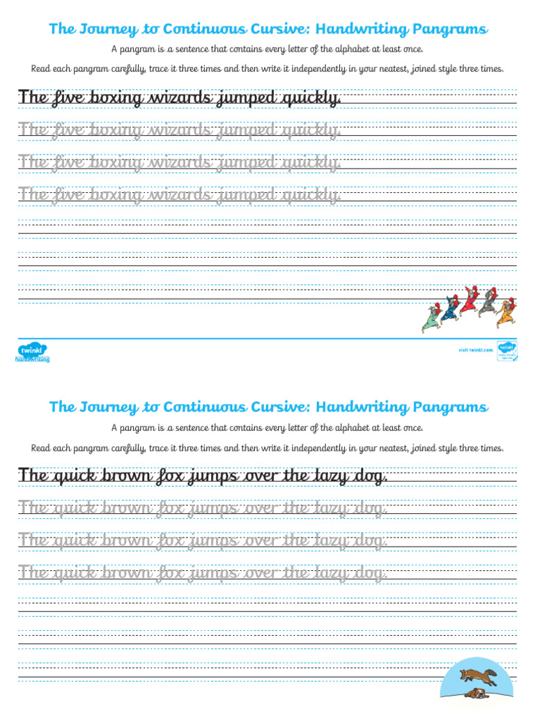 Cursive Handwriting Pangrams Practice | PDF