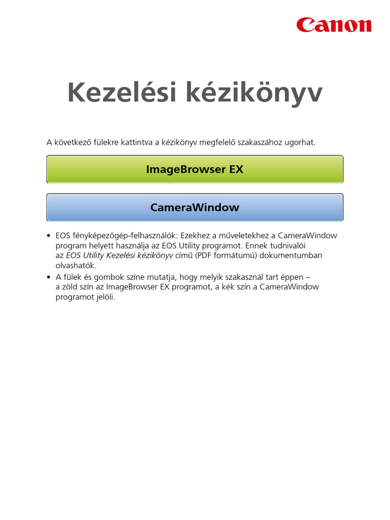 Canon ImageBrowser EX Kezelési Kézikönyv | PDF