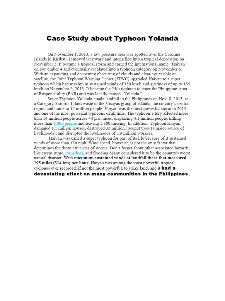 Case Study About Typhoon Yolanda | PDF | Science & Mathematics