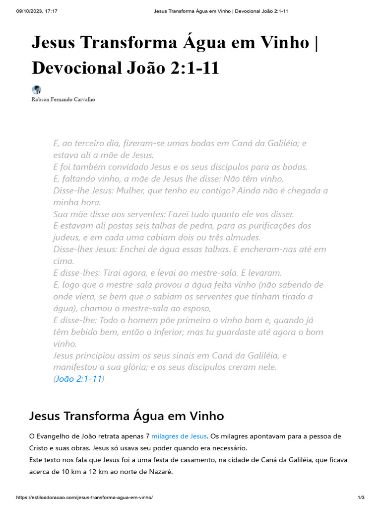 Jesus Transforma Água em Vinho _ Devocional João 2_1-11 | PDF | Jesus ...