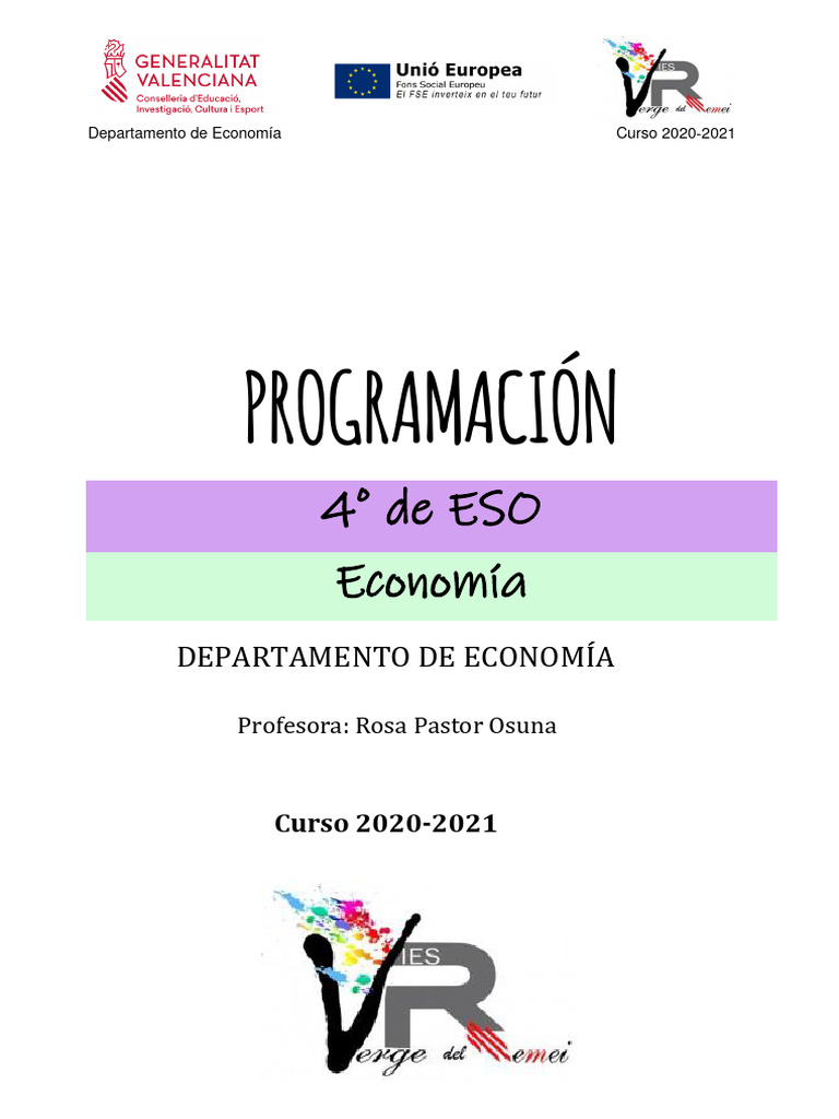 Programacion 4o Eso Economia | PDF | Plan de estudios | Aprendizaje