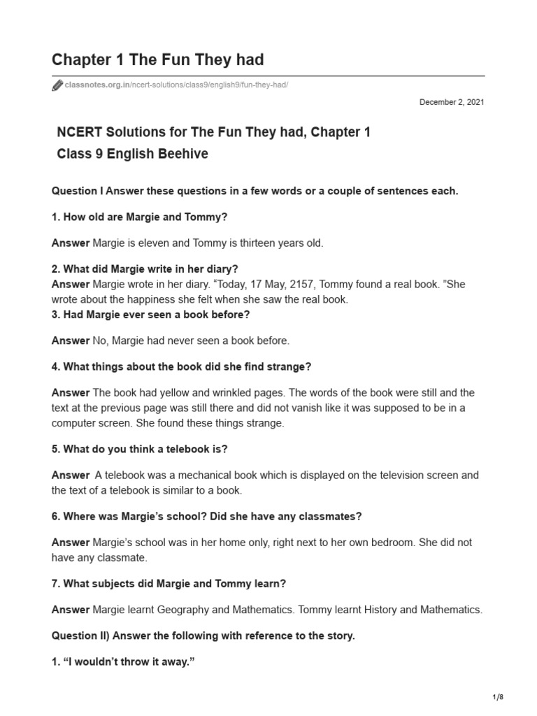 The Fun They Had: A Study Guide | PDF | Teachers | Adverb