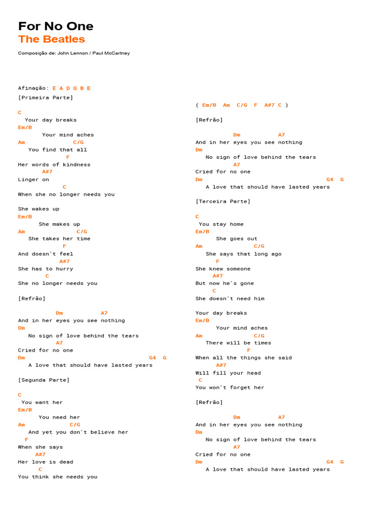 The Beatles - For No One | PDF | Songs Written | British Music