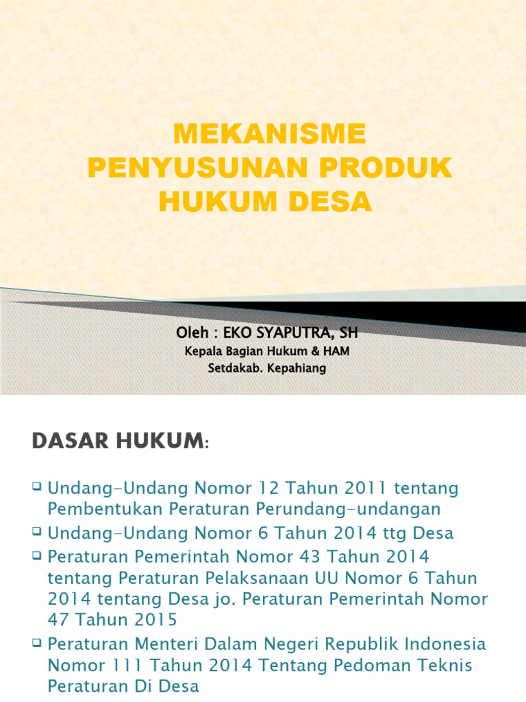 Narsum Bimtek BPD Mekanisme Penyusunan Produk Hukum Desa | PDF | Hukum