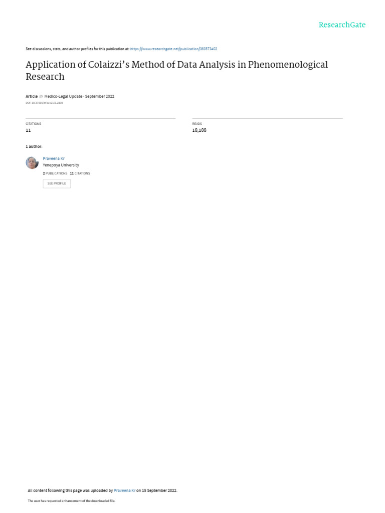 colaizzi | PDF | Phenomenology (Philosophy) | Qualitative Research