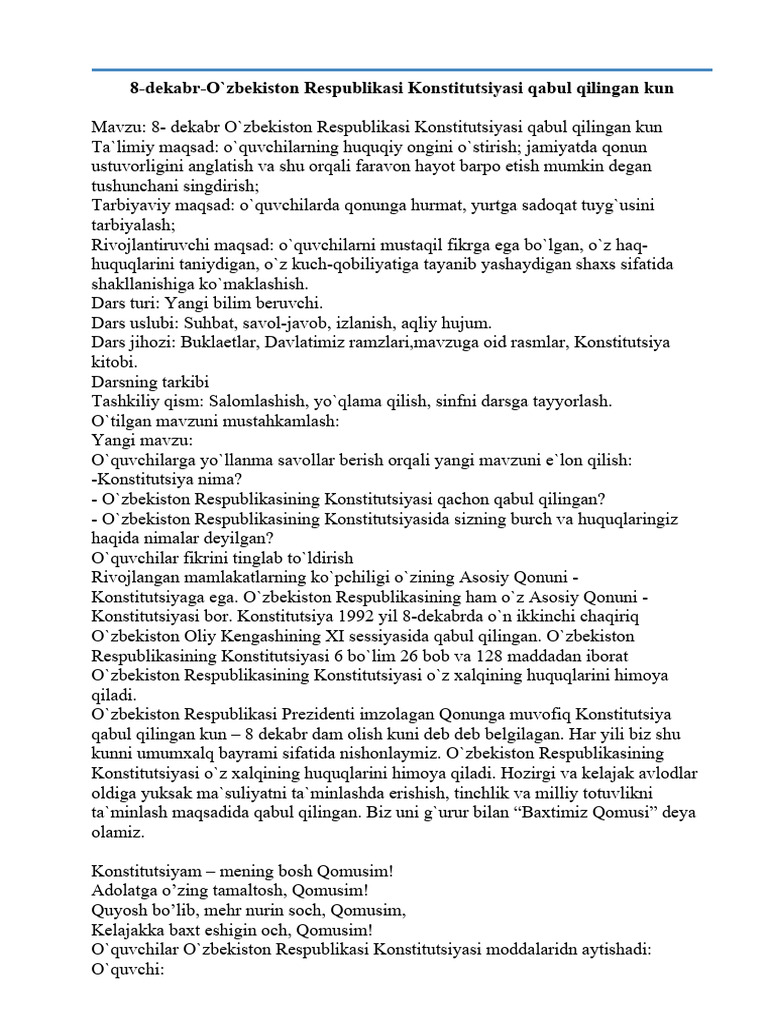Bilimlar Uz - 8 Dekabr Konstitutsiya Kuniga Bagishlab Tad | PDF
