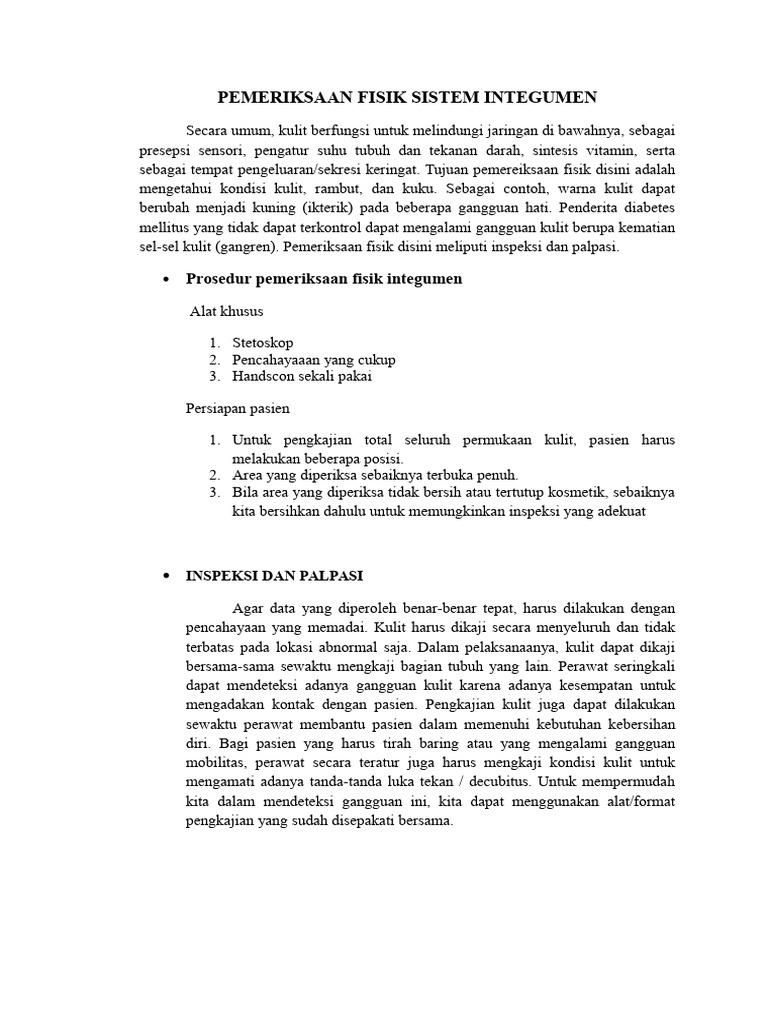 Pemeriksaan Fisik Sistem Integumen PDF Free | PDF