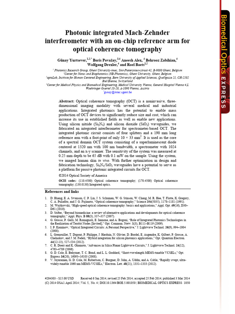 2014 - Gunay - BOE - Photonic Integrated Mach-Zehnder Interferometer ...
