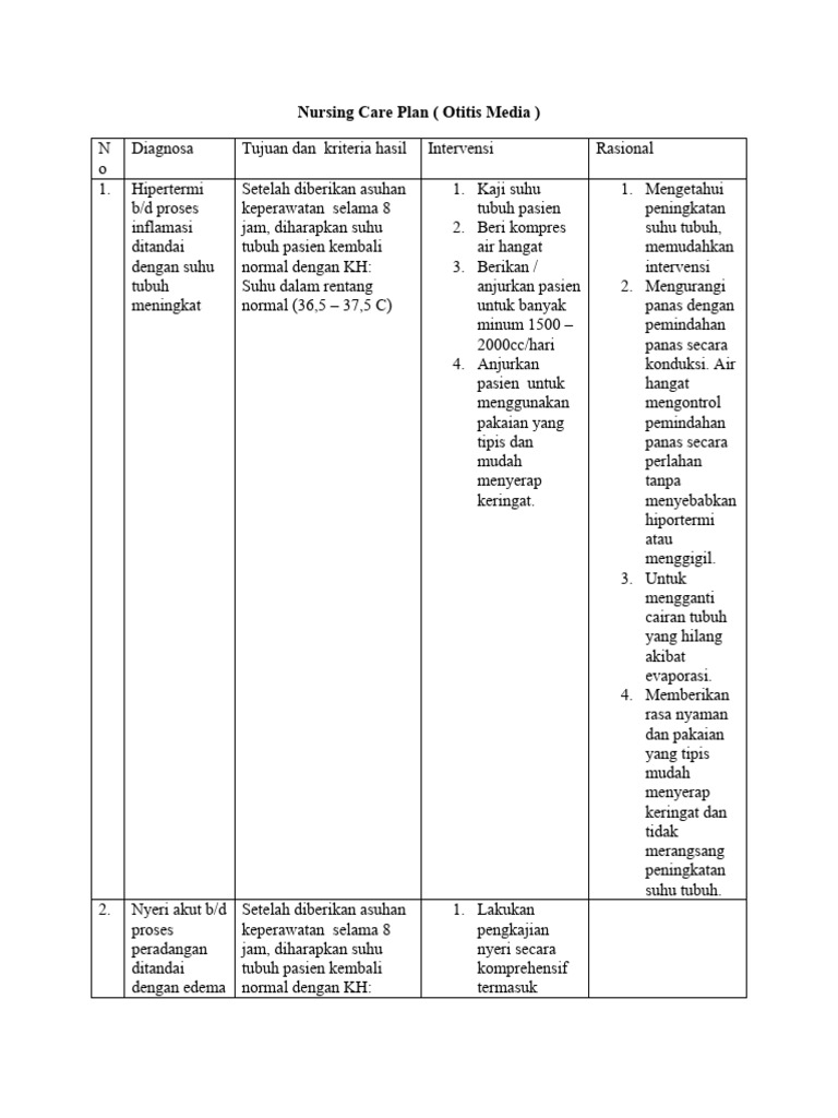 Nursing Care Plan Otitis Media | PDF