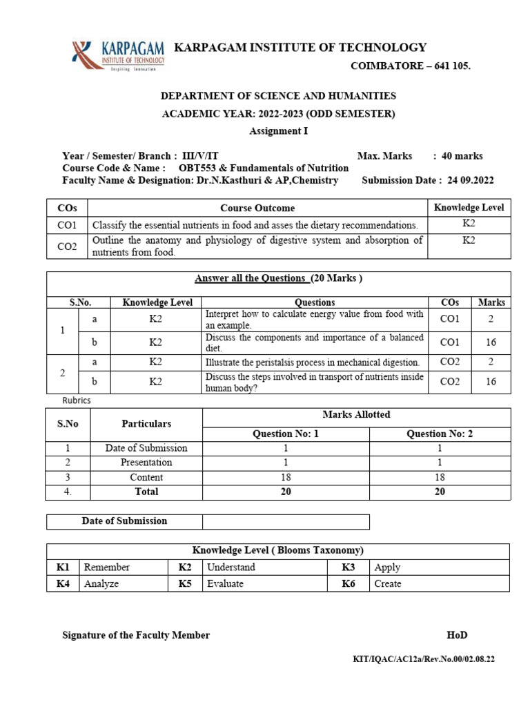 FN (IT) Assignment 1 - 2022-23 | PDF | Nutrients
