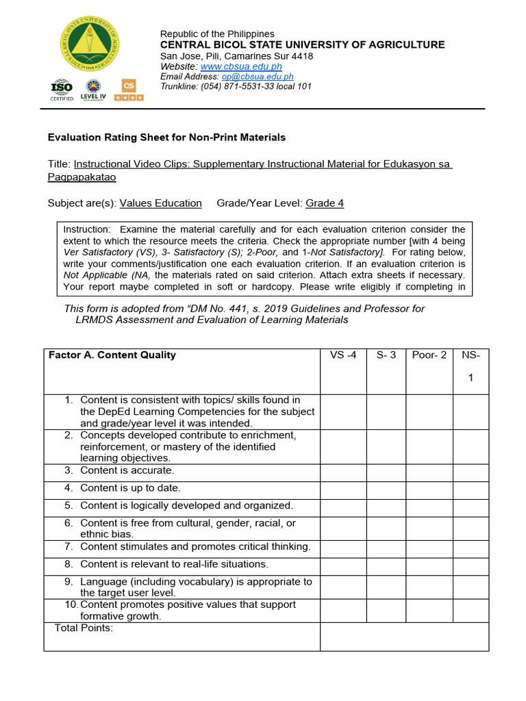 Evaluation-Form (1) | PDF | Evaluation | Human Communication