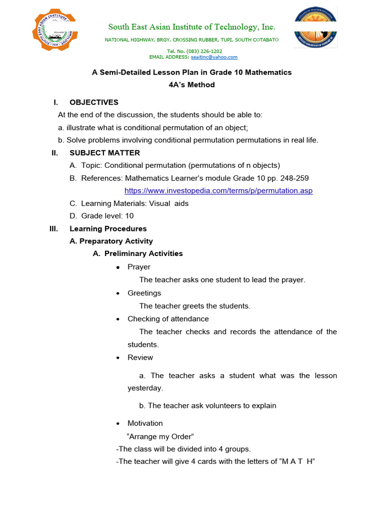 Lesson Final | PDF | Permutation | Learning
