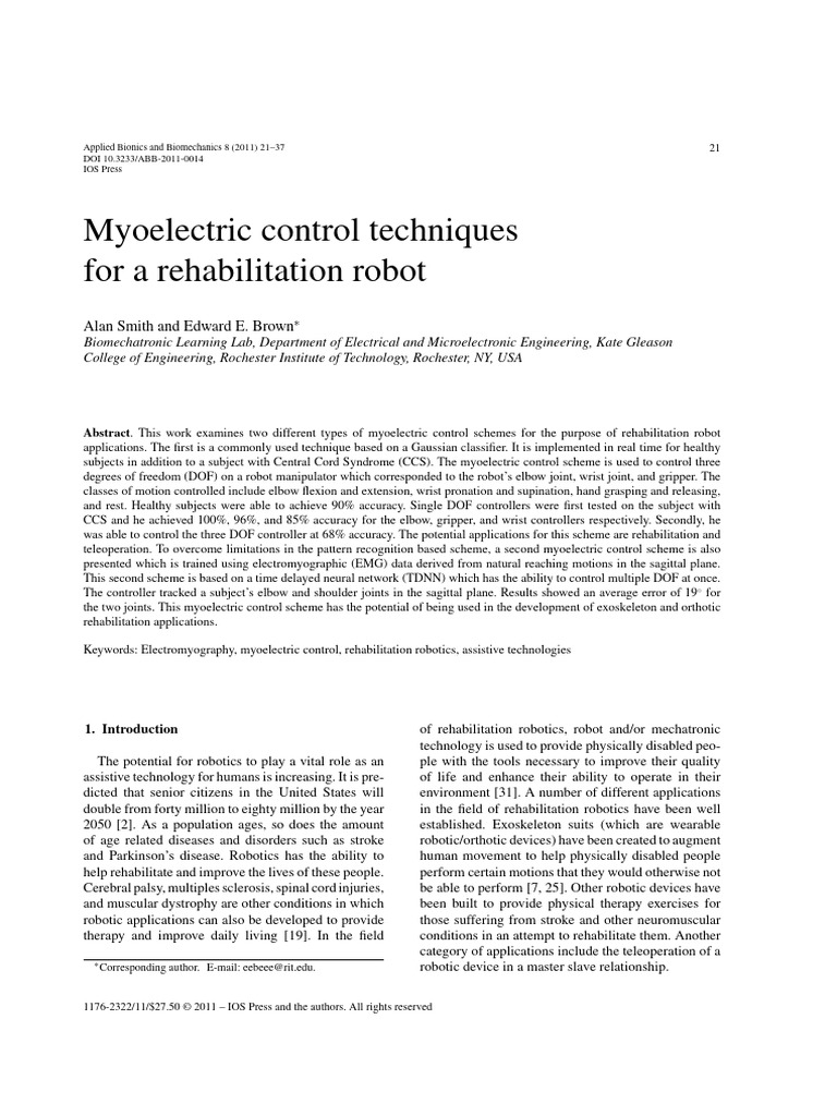 Myoelectric Control Strategies For Rehabilitation Robots | PDF ...