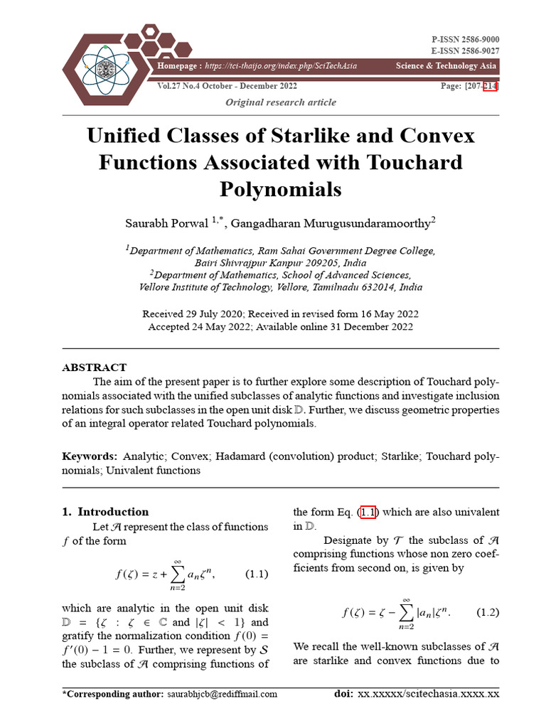 4.phy Unified+Classes+of+Starlike | PDF | Equations | Function (Mathematics)