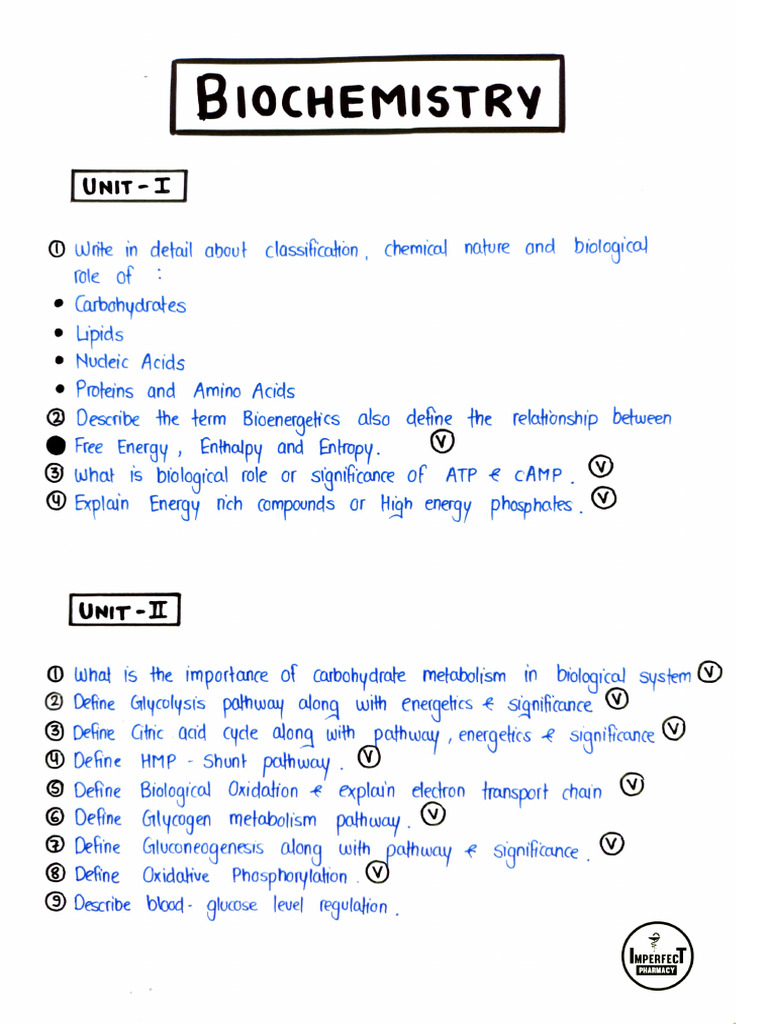 Important Questions, Biochemistry (Imperfect Pharmacy) | PDF