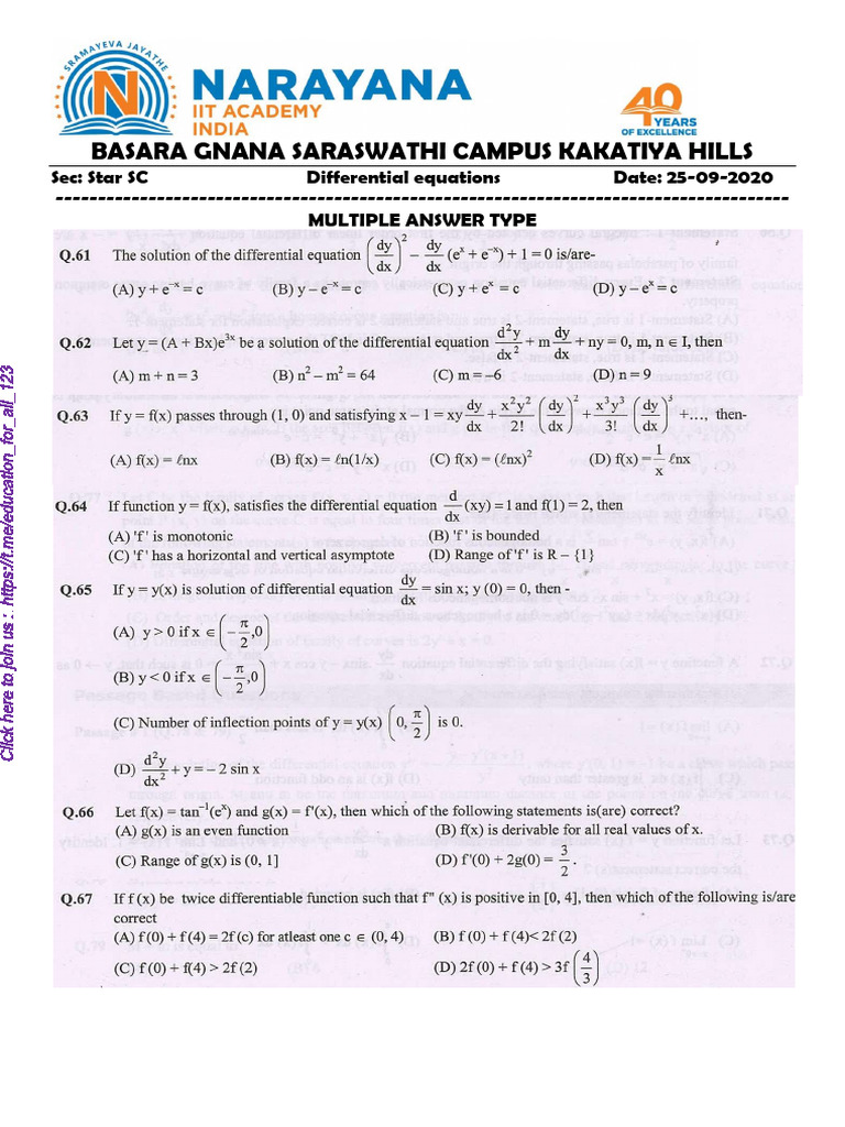 Differential Equation-WOW - DPP | PDF | Equations | Differential Geometry