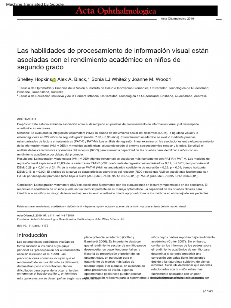 Acta Ophthalmologica - 2019 - Hopkins - Visual Information Processing ...