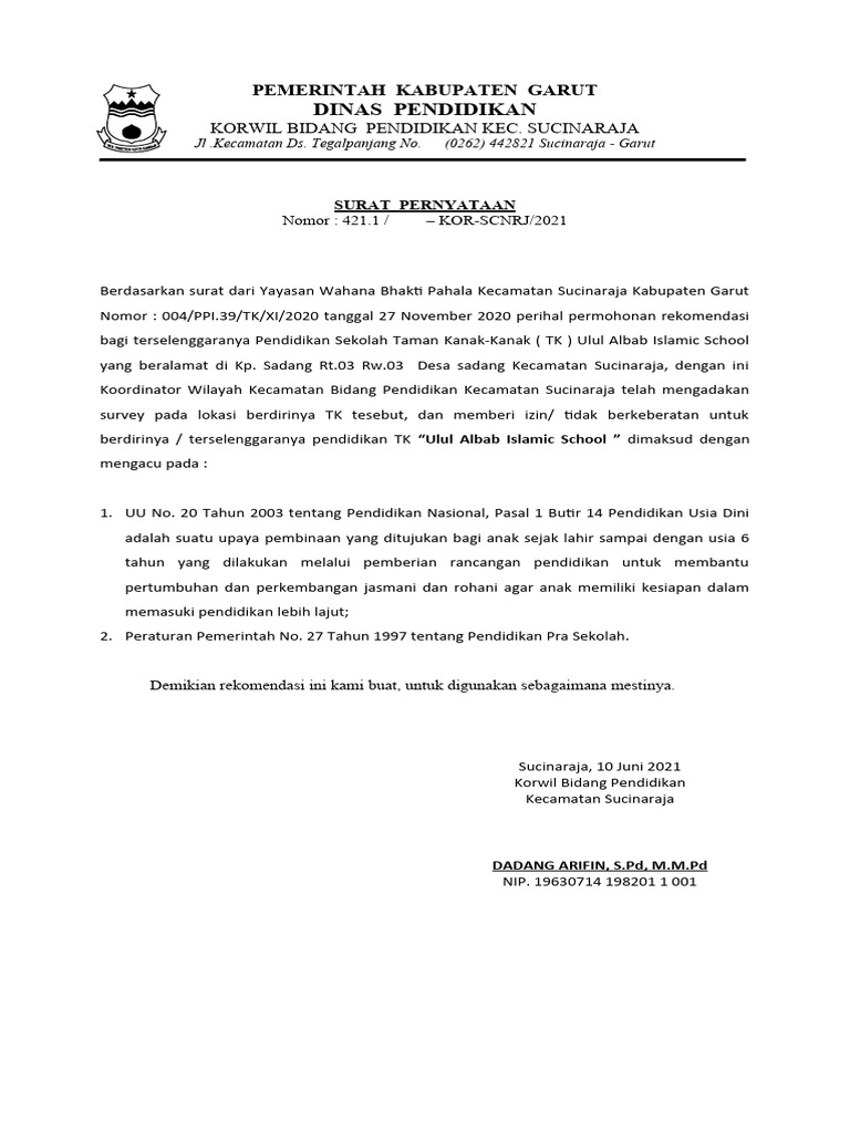 Surat Rekomendasi Perpanjangan ijin operasional TK | PDF Surat Rekomendasi Perpanjangan ijin operasional TK | PDF