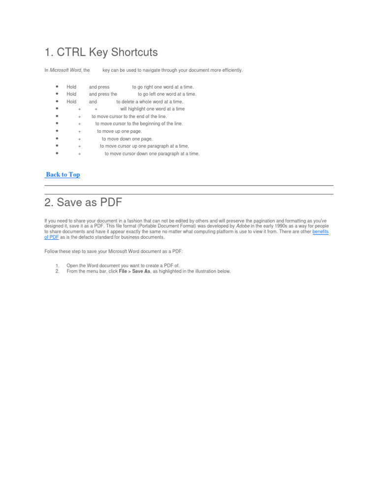 Shortcut Keys and Tips | PDF | Control Key | Microsoft Word