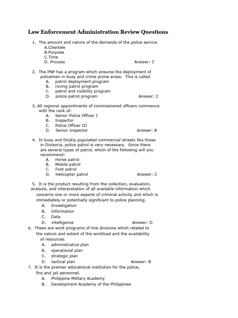 Mock - Law Enforcement Administration Review Questions | PDF ...