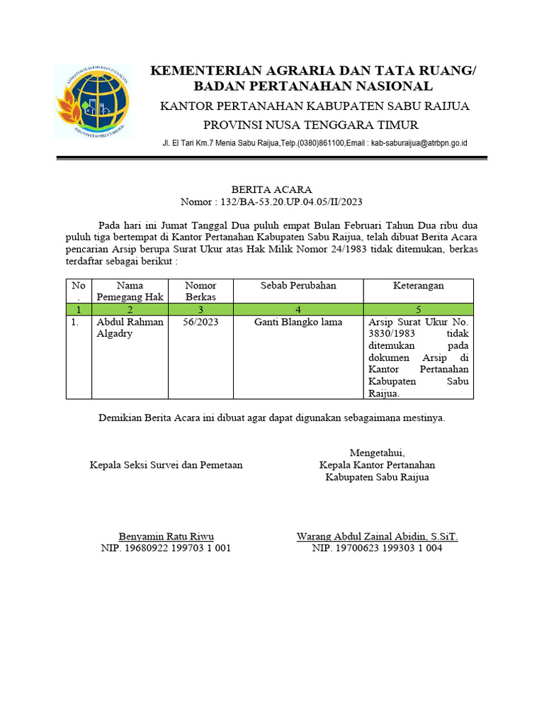 Berita Acara Buku Tanah Hak Tanggungan | PDF