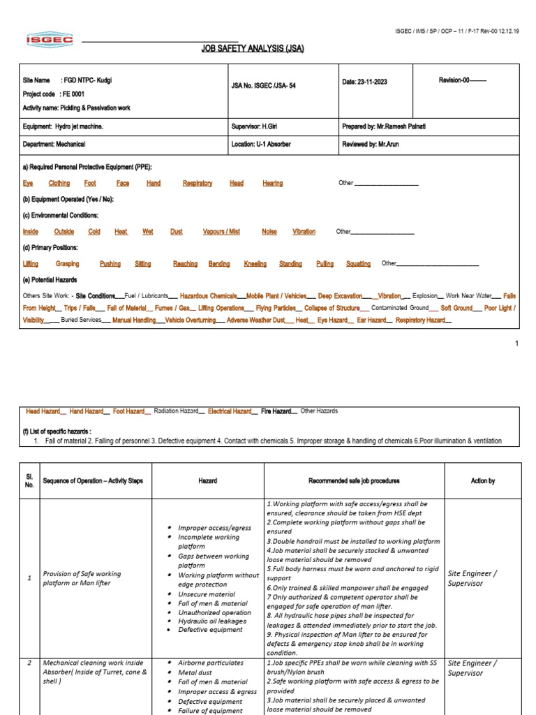 54 Fgd Jsa Pickling Passivation Work Pdf Personal Protective