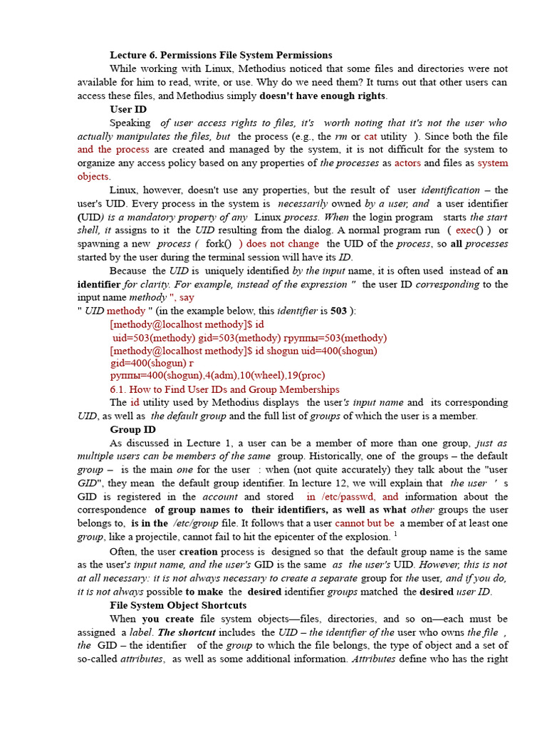 Lecture 6 линукс | PDF | Superuser | Computer File
