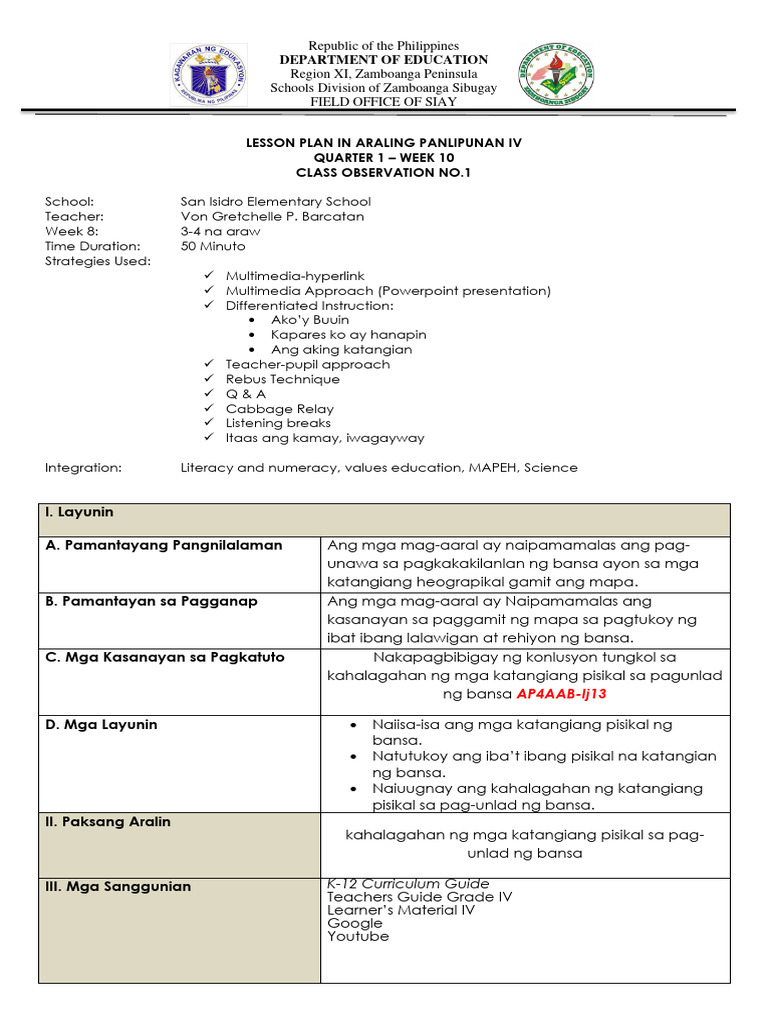 SAMPLE 4 - Banghay-Aralin Sa AP 4 | PDF