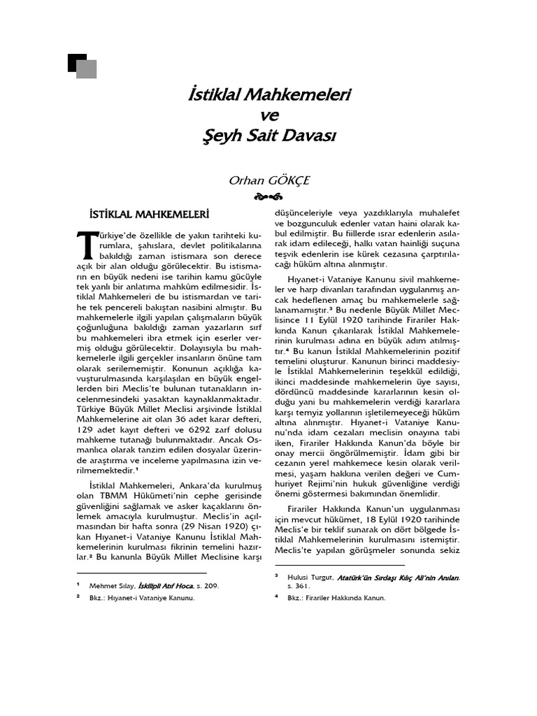 Istiklal Mahkemeleri Ve Şeyh Sait Davası | PDF