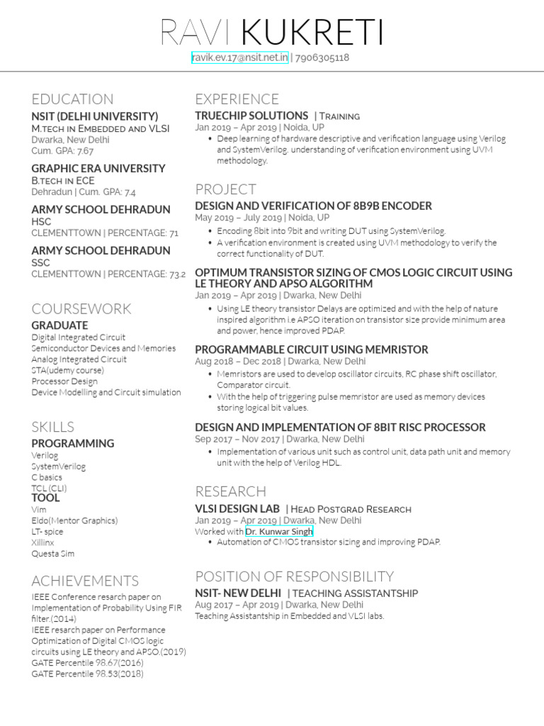 ravi-kukretis-resume | PDF | Hardware Description Language | Electronic Circuits