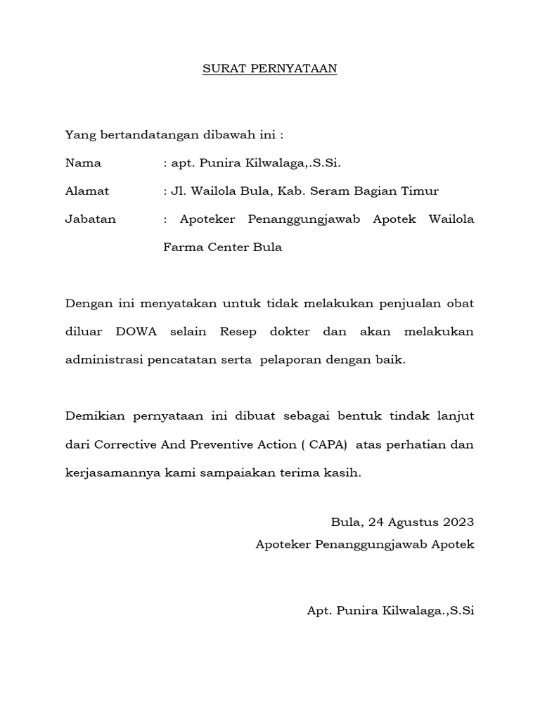 SURAT PERNYATAAN CAPA | PDF
