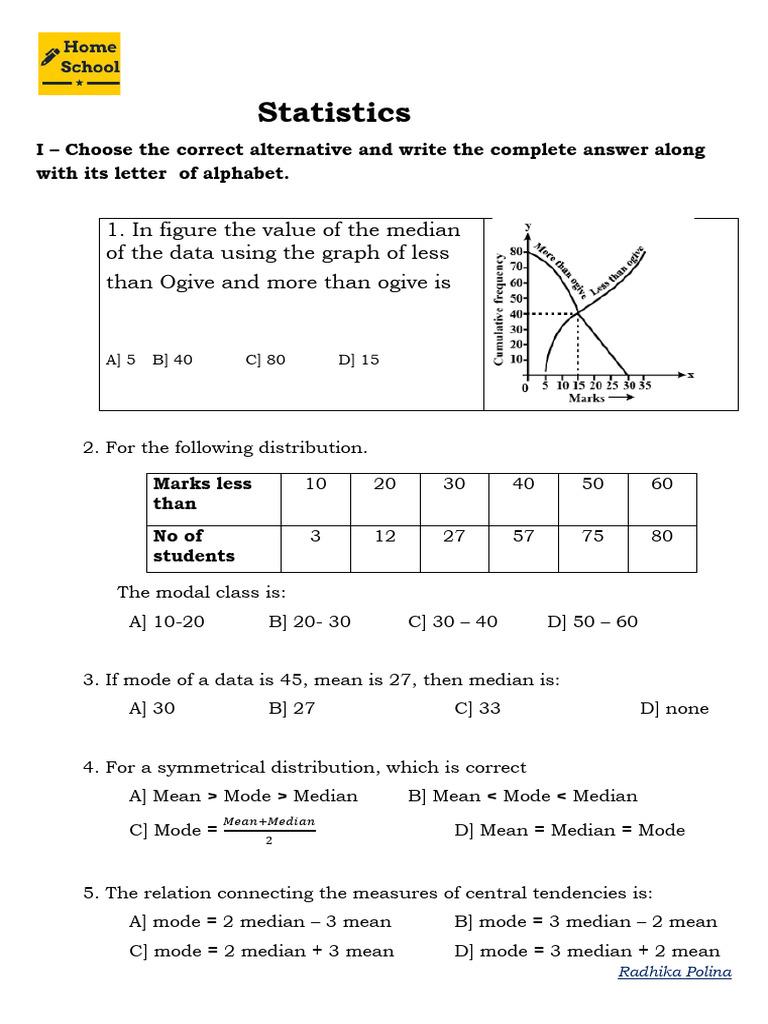 Statistics Mcq S Pdf Mean Mode Statistics