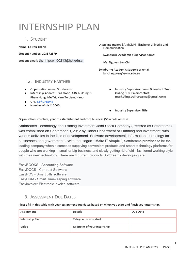 Le Phu Thanh - MDA 202000-Internship Development Plan | PDF
