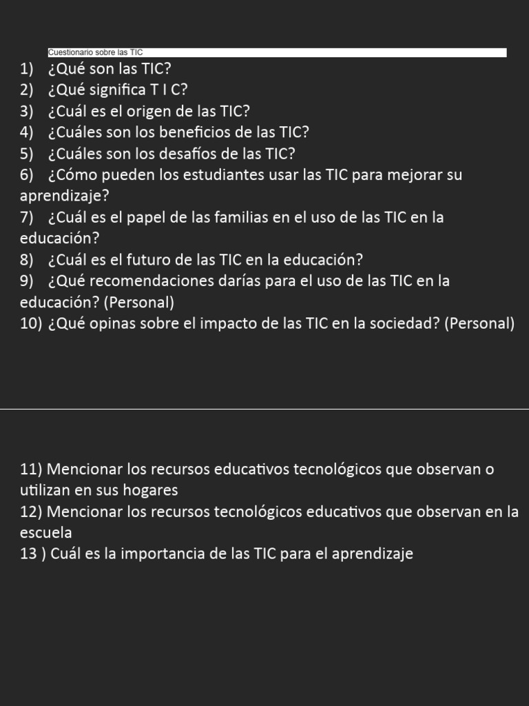 5to-Cuestionario-tic 03 de 10 Del 2023 | PDF