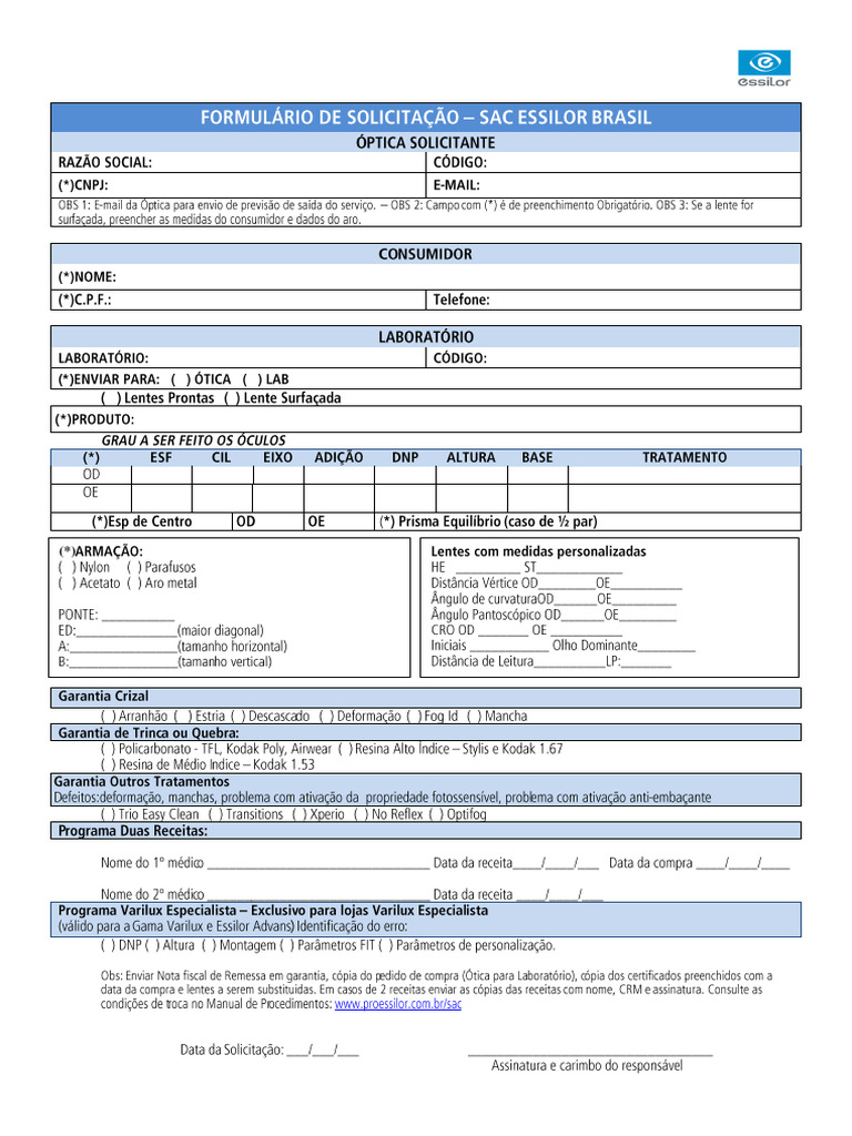 Ficha de sac essilor | PDF