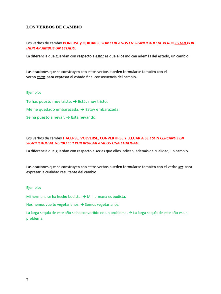 Los Verbos de Cambio | PDF | Verbo | Adjetivo