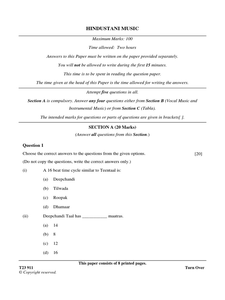 Icse 2023 - 911 Imh | PDF | Performing Arts | Classical And Art Music ...