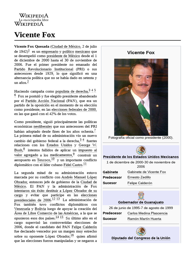Biografía de Vicente Fox Quesada | PDF | México | Partido ...