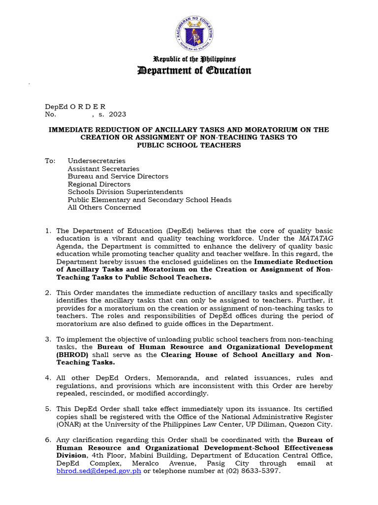 Annex B Interim Policy On The Ancillary Tasks of Teachers | PDF ...