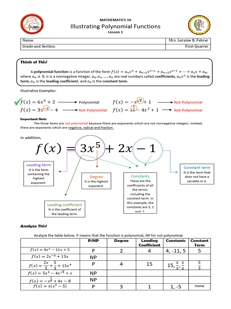 Illustrating Polynomial Functions | PDF | Polynomial | Mathematical Objects