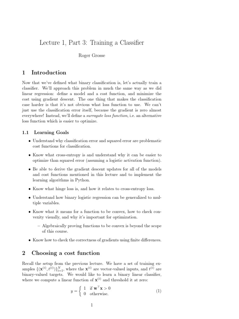 Lecture 1, Part 3: Training A Classifier: Roger Grosse | Download Free PDF | Support Vector ...