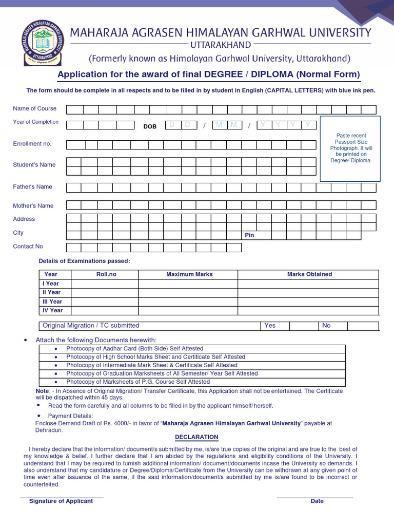 1 Normal Application Form Degree | PDF